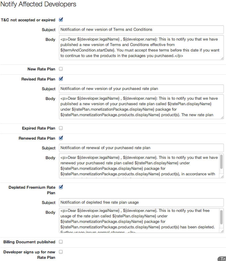 Set up notifications using notification templates | Apigee Docs